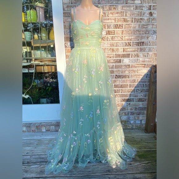 Zapaka | Dresses | Nwots Light Green Floral Embroidery Fairycore Prom ...